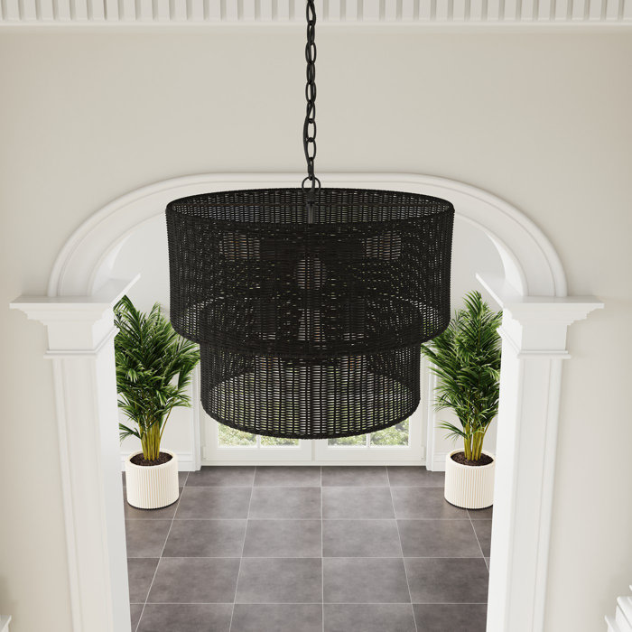 Bay Isle Home Akeshia 6-Light 22.44 inch Oversize Woven Rattan Black Hanging Pendant Light ...